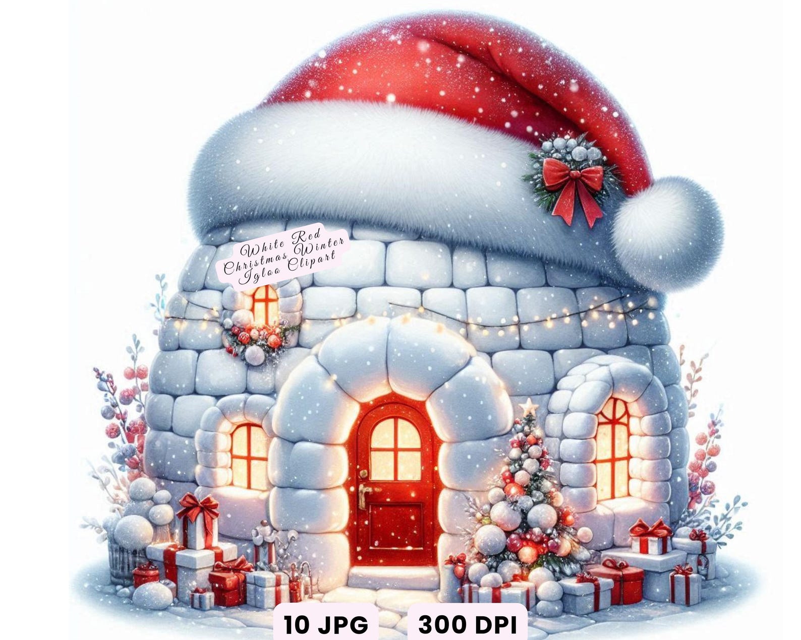 Winter Clipart, Igloo Clipart, Winter Igloo Houses Clipart, White Red ...