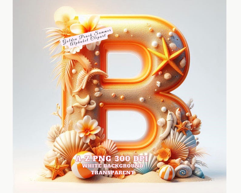 Summer Alphabet Clipart, Golden Peach Watercolor Alphabet Clipart ...