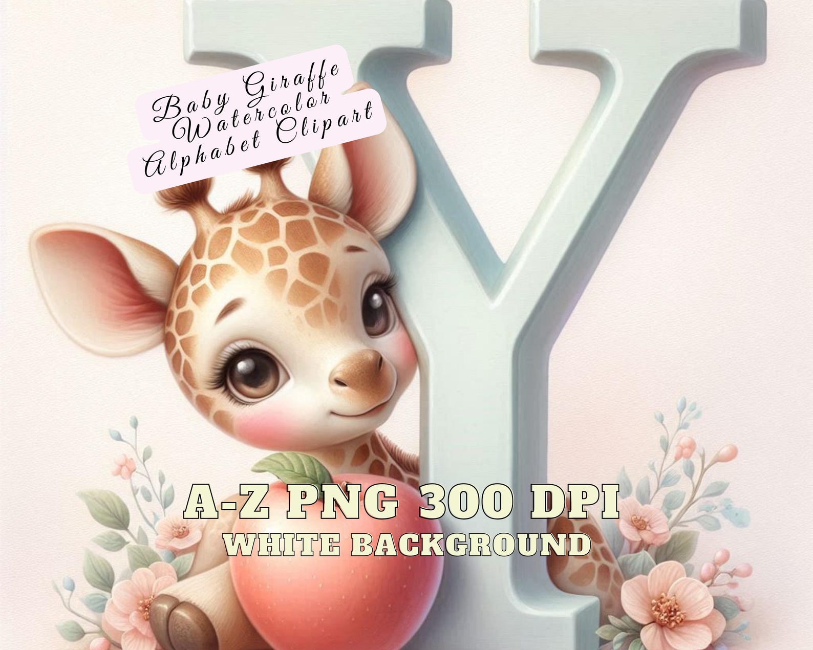 Animal Giraffe Alphabet Clipart, Baby Giraffe Watercolor Alphabet ...