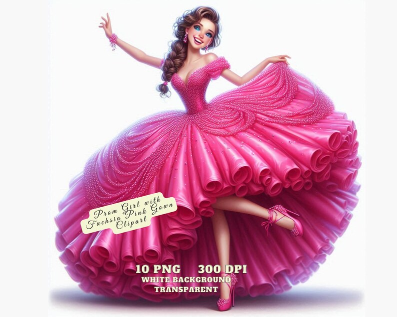 Prom Queen PNG, Fuchsia Pink Prom Girl Clipart, Watercolor Fashion ...