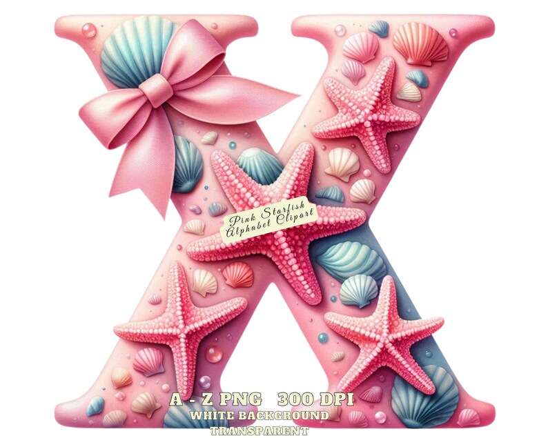 Pink Starfish Alphabet Clipart, Watercolor Ocean-themed Alphabet ...