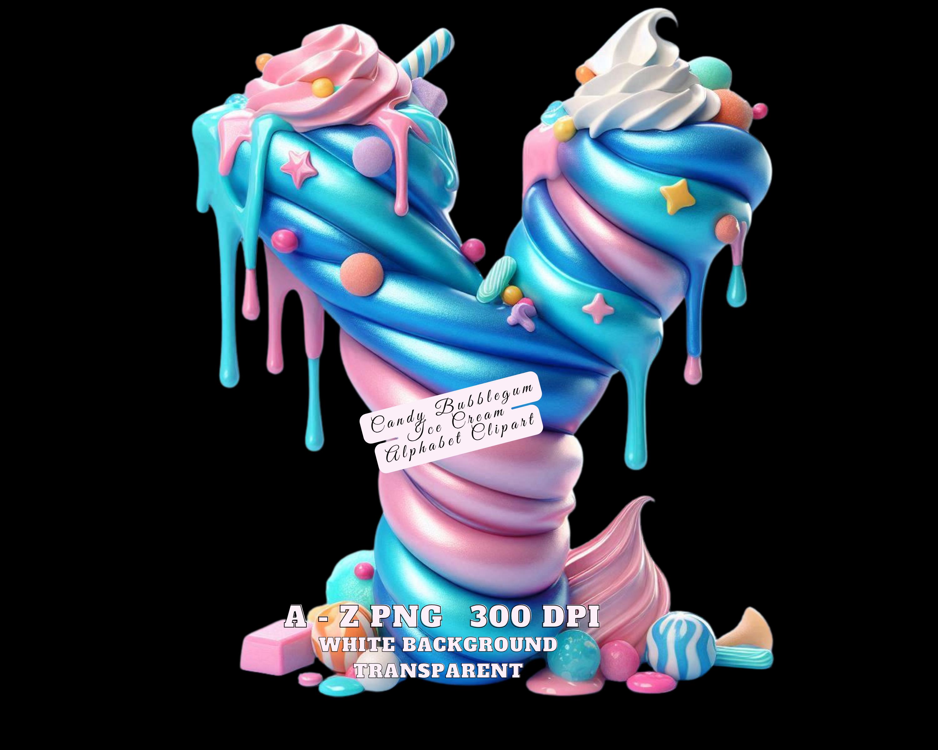 Alphabet Clipart PNG – Candy Bubblegum Ice Cream Letters A–Z, Melting ...