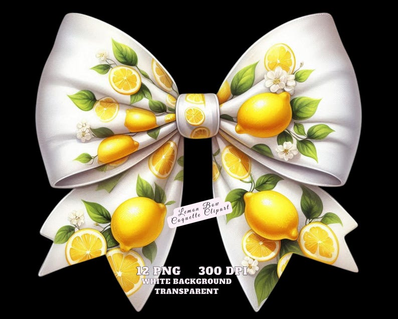 Lemon Bow Clipart, Coquette Yellow Ribbon PNG, Cute Watercolor Citrus ...