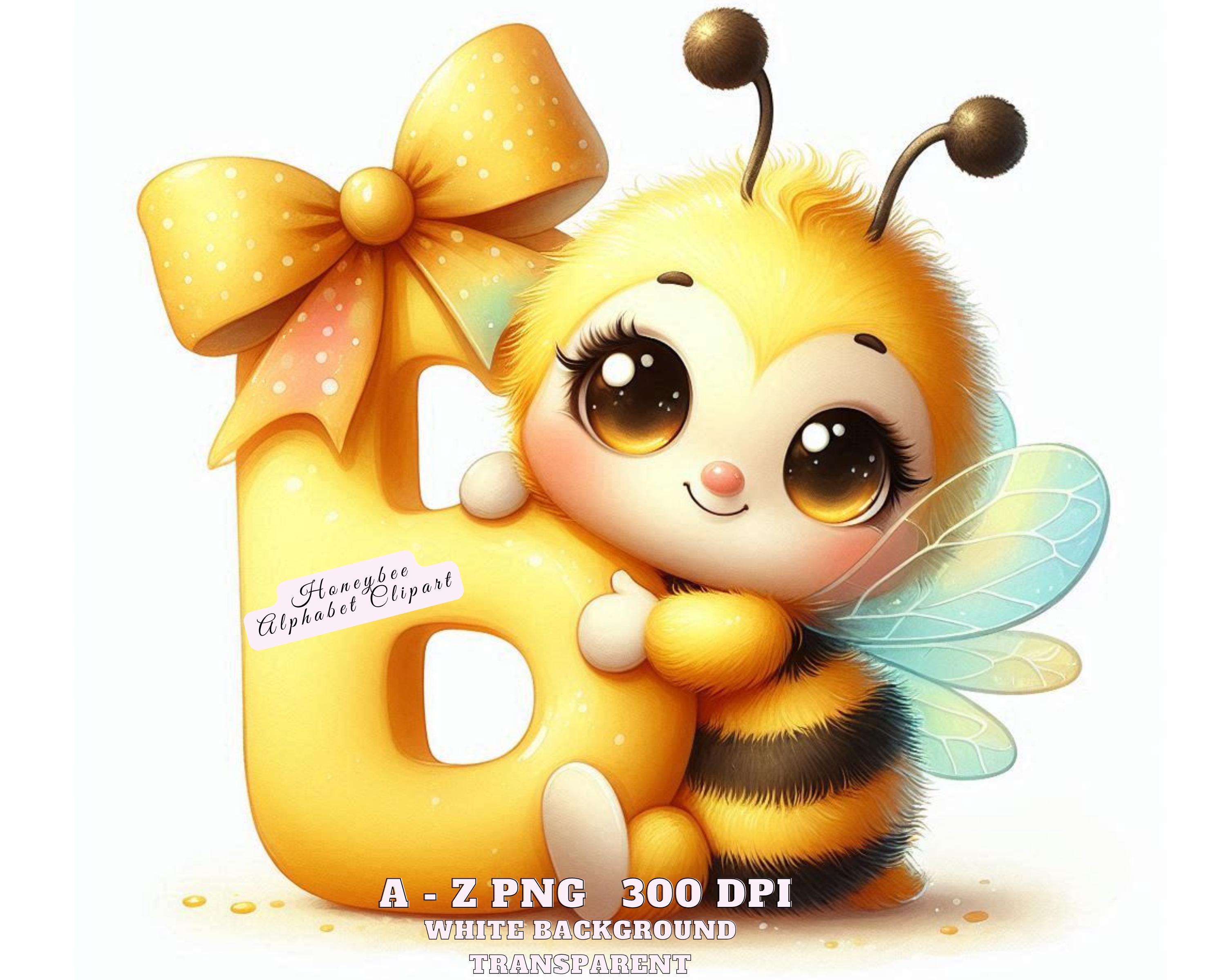 Watercolor Cute Honey Bee Alphabet Clipart, Honey Bee Alphabet, Bee ...