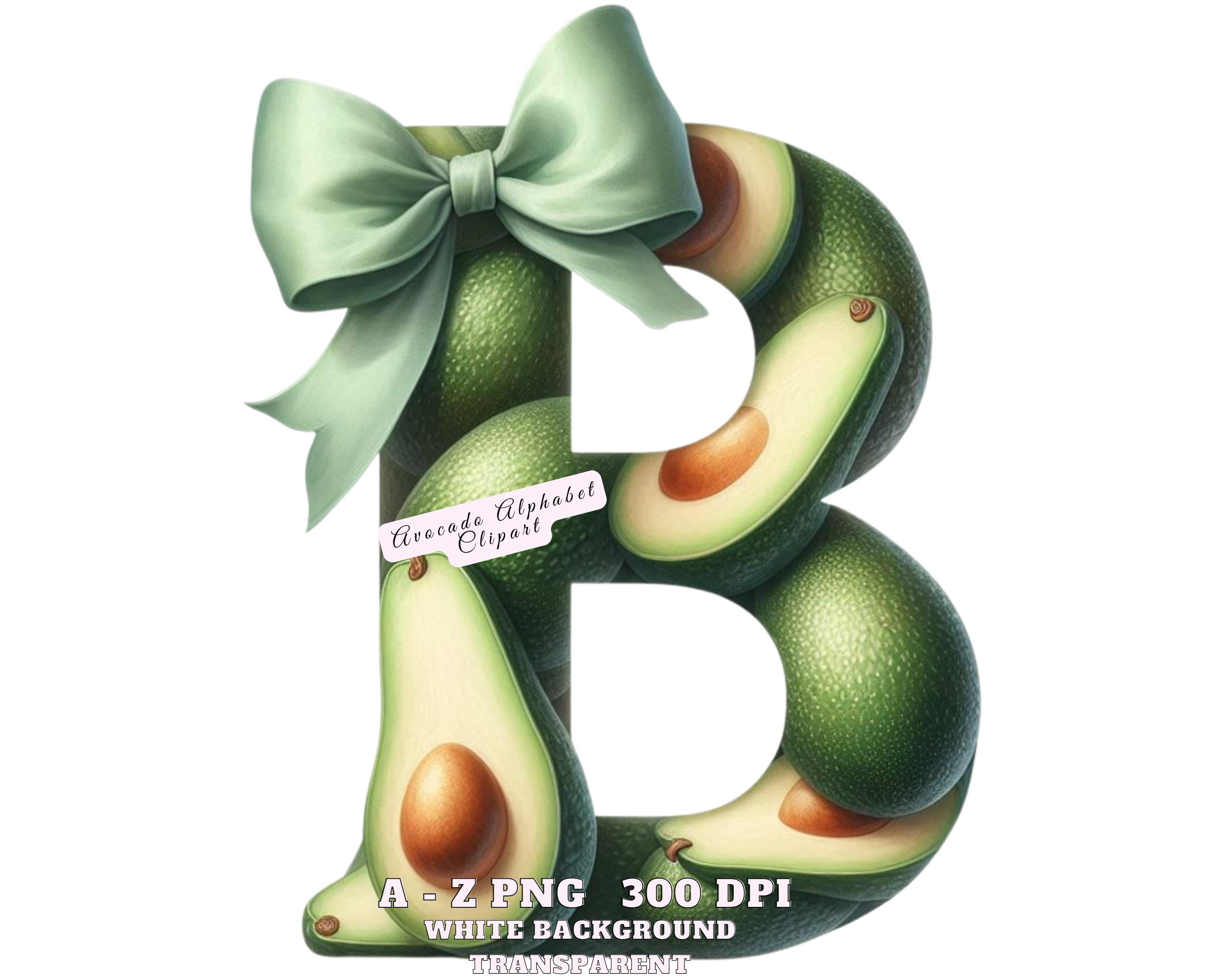 Avocado Alphabet Clipart, Green Avocado Letters, Fruity Alphabet ...