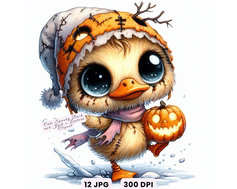Spooky Duckling Clipart: Halloween Jack O' Lantern, Watercolor Style ...