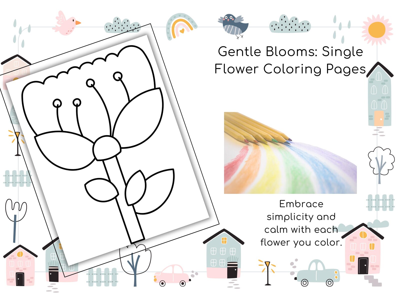 99 Loose Single Flower Coloring Pages for Neurodiversity, Single Flower ...
