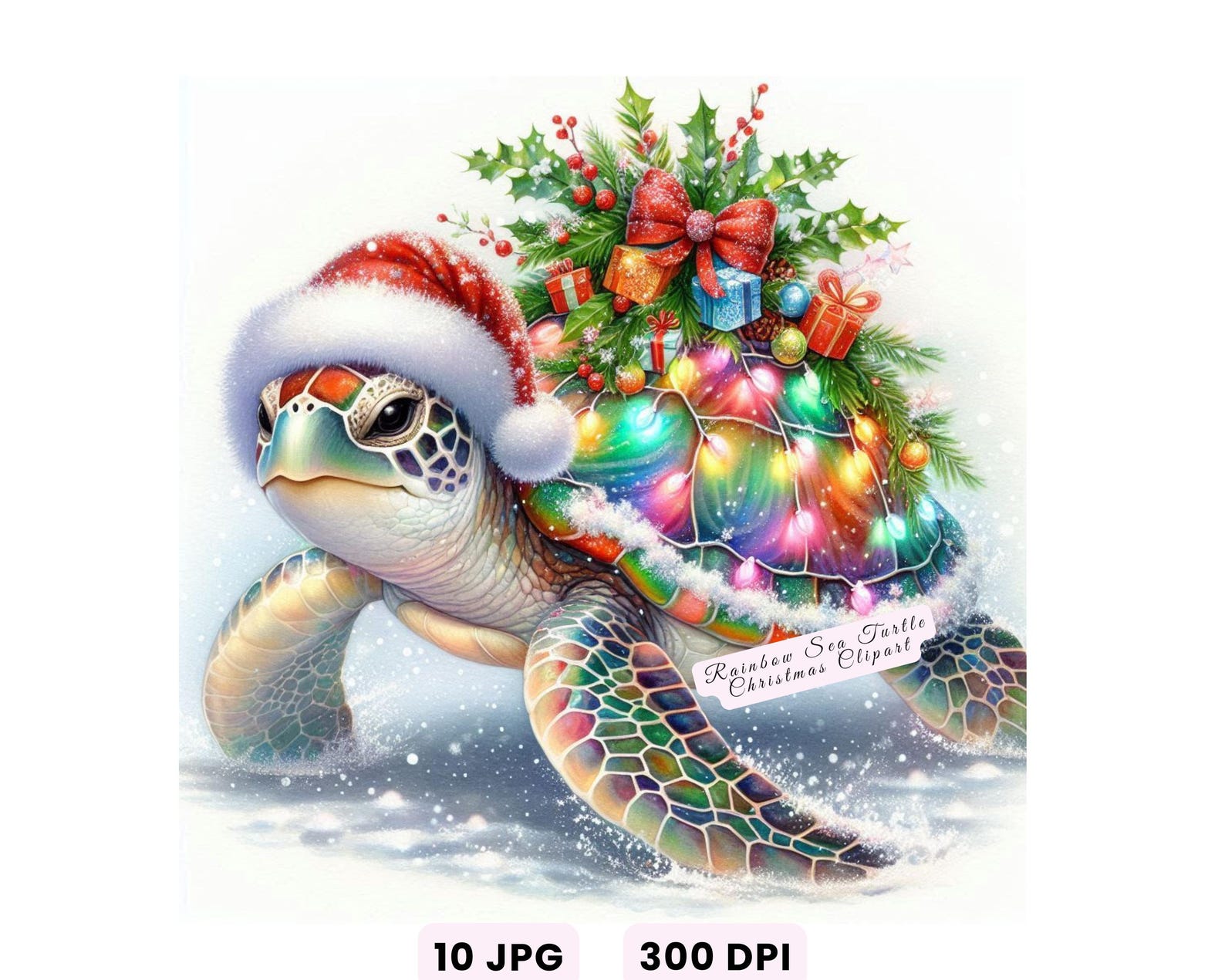Christmas Animal Clipart, Rainbow Sea Turtle Clipart, Christmas Turtle ...