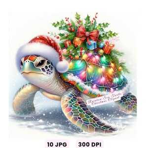 Christmas Animal Clipart, Rainbow Sea Turtle Clipart, Christmas Turtle ...