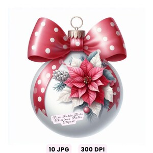 Christmas Ornament Clipart, Polka Dots Christmas Baubles Clipart, Pink ...
