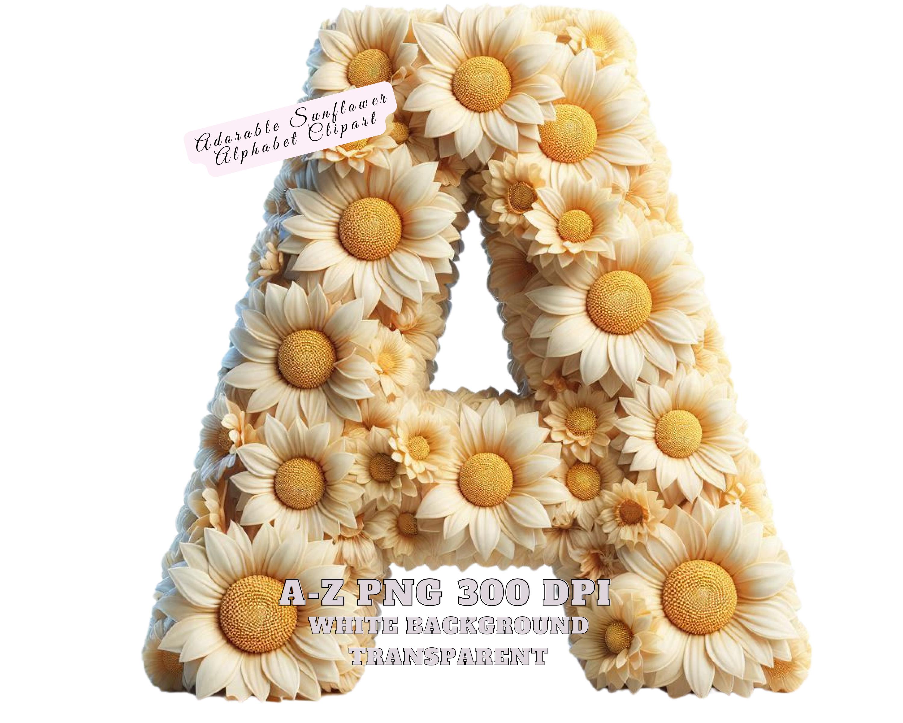 Sunflower Alphabet Clipart, Adorable Sunflower Letters PNG, Sunflower ...