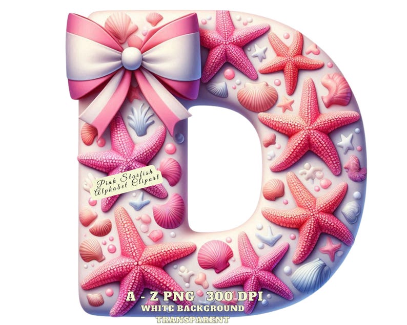 Pink Starfish Alphabet Clipart, Watercolor Ocean-themed Alphabet ...