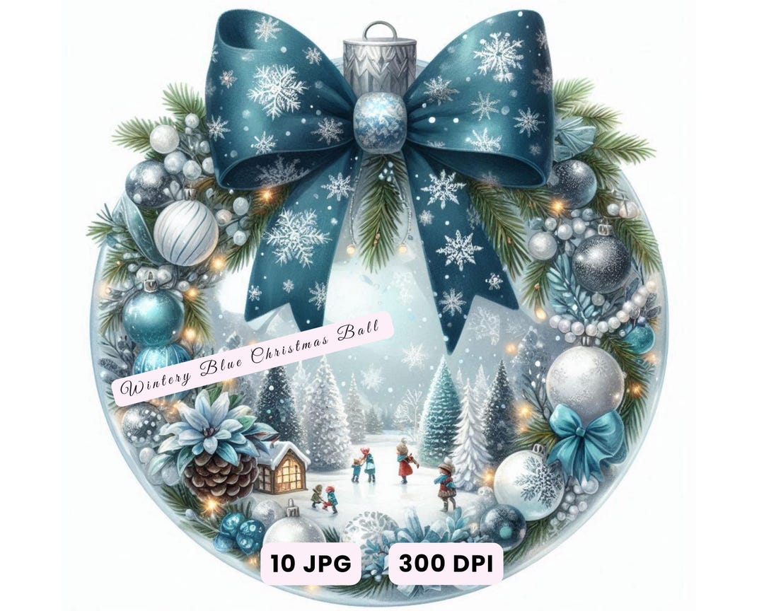 10 Christmas Baubles Clipart, Watercolor Baubles Clip Art, Blue Xmas ...