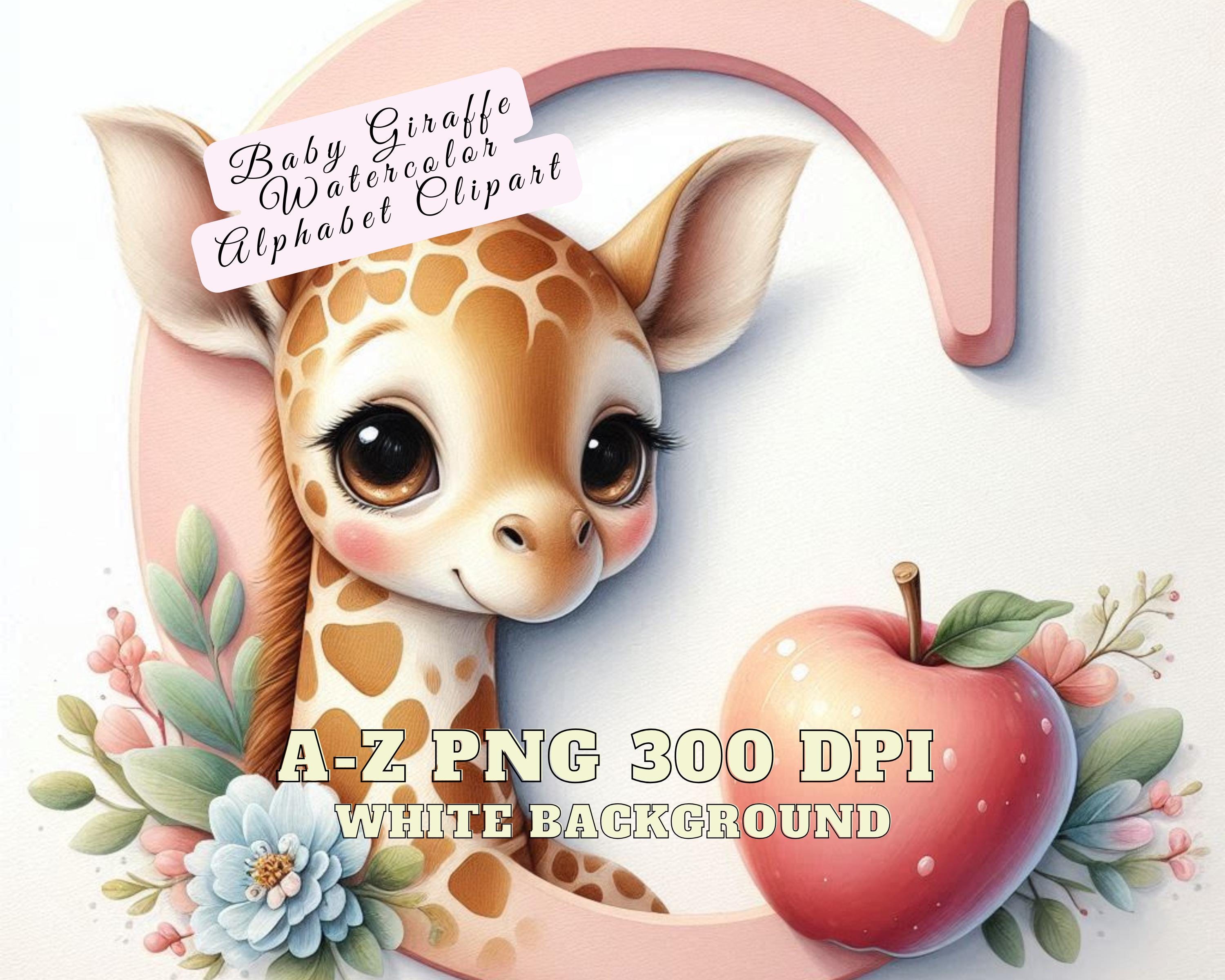 Animal Giraffe Alphabet Clipart, Baby Giraffe Watercolor Alphabet ...