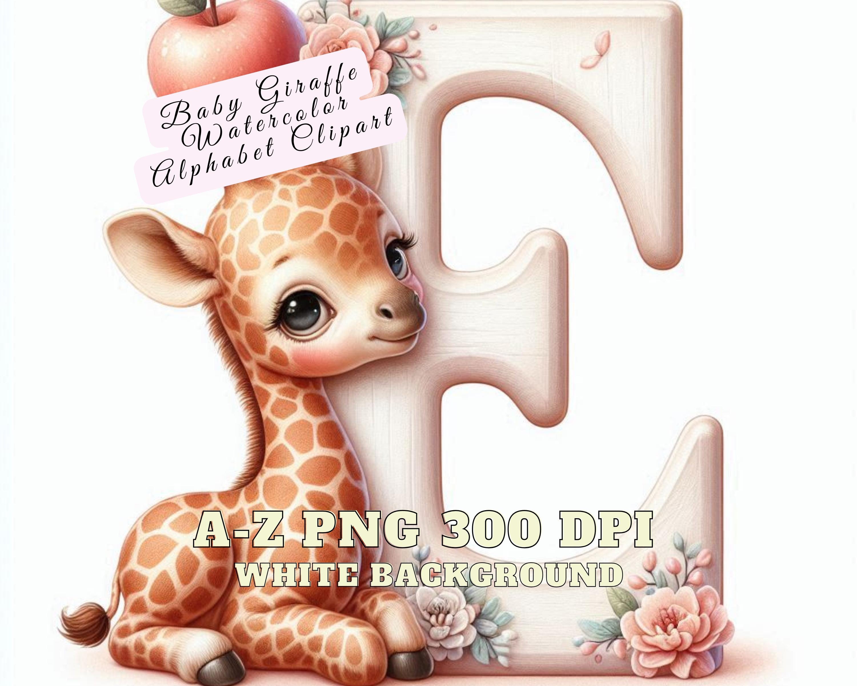 Animal Giraffe Alphabet Clipart, Baby Giraffe Watercolor Alphabet ...
