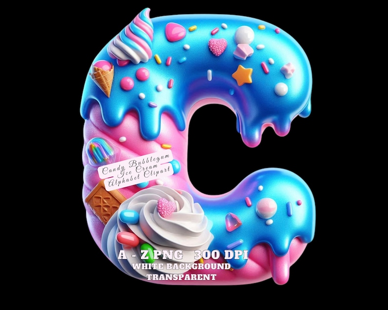 Alphabet Clipart PNG – Candy Bubblegum Ice Cream Letters A–Z, Melting ...