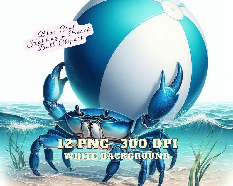 Blue Crab Clipart, Blue Crab Holding a Beach Ball Clipart, Blue Crab ...