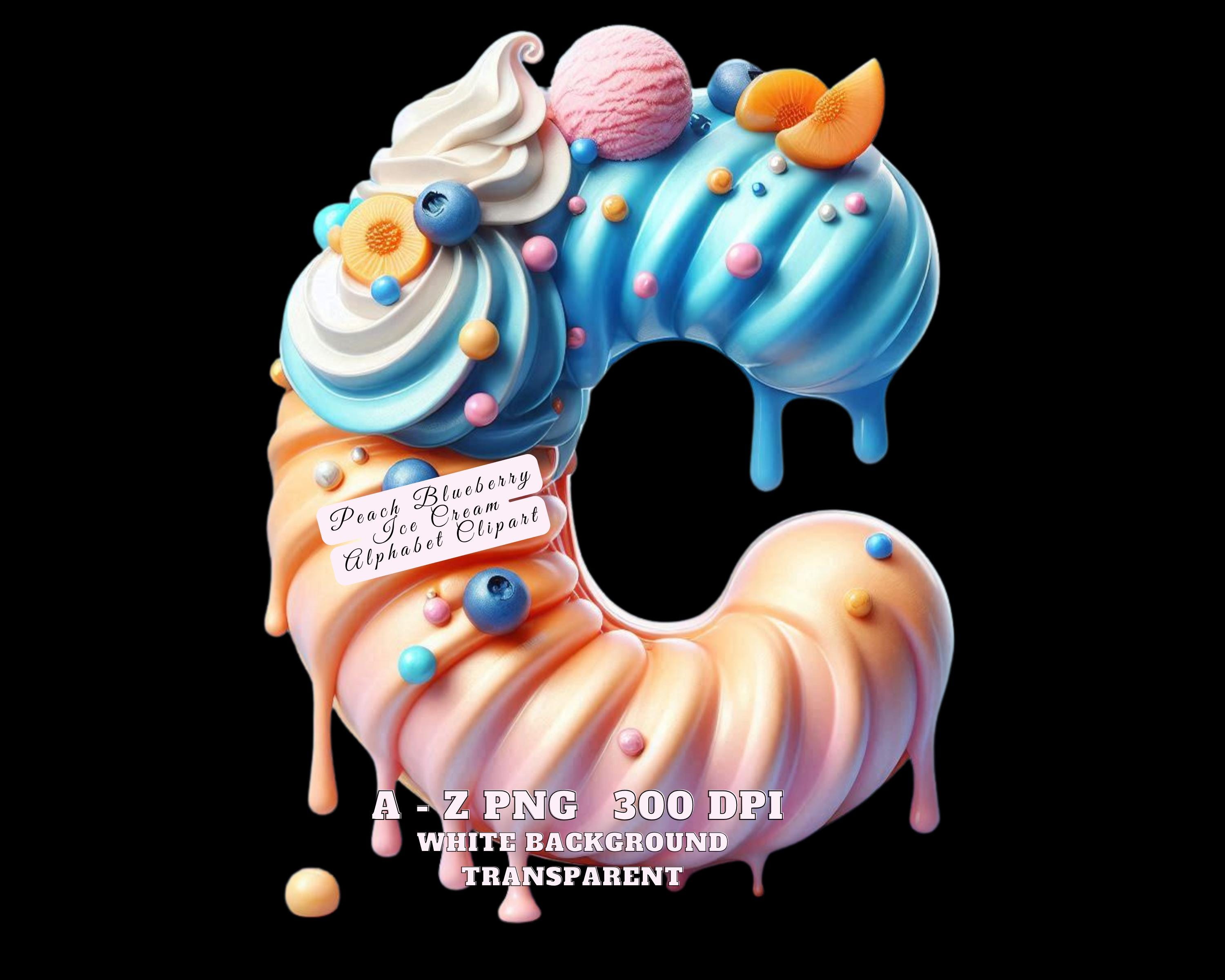 Alphabet Clipart PNG, Peach Blueberry Ice Cream Letters A–Z, Melting ...