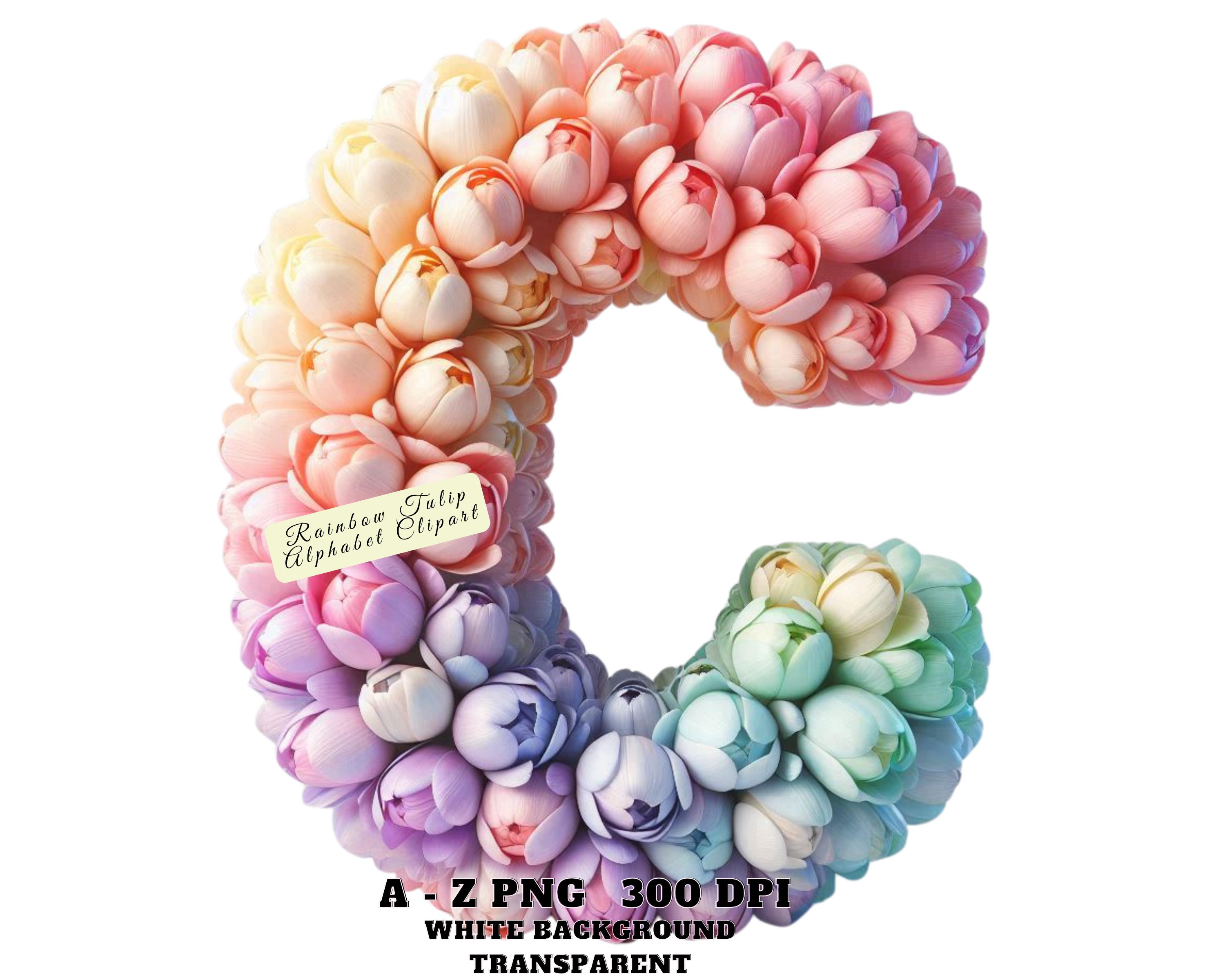 Floral Alphabet Clipart, Rainbow Tulip Alphabet Clipart, Watercolor ...