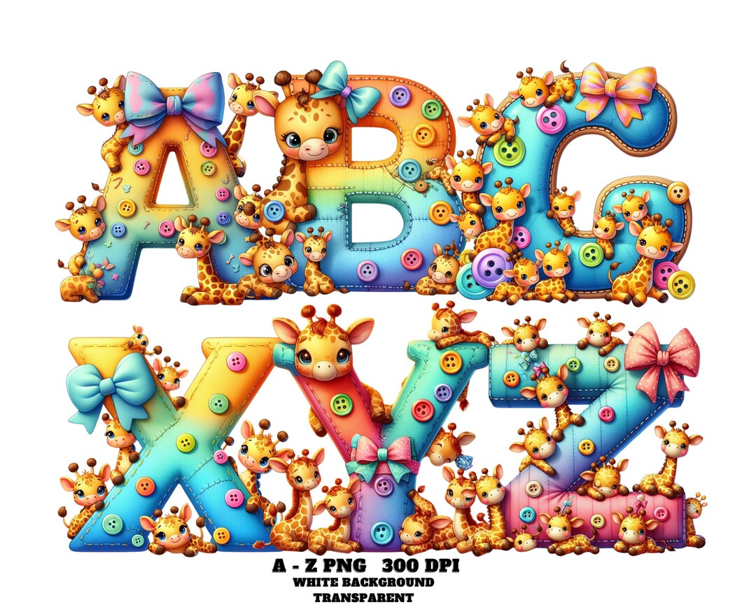Animal Giraffe Alphabet Clipart, Baby Giraffe Watercolor Alphabet ...