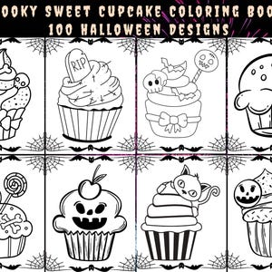 Spooky Halloween Cupcakes Coloring Pages, Creepy Cute Cupcake Coloring ...