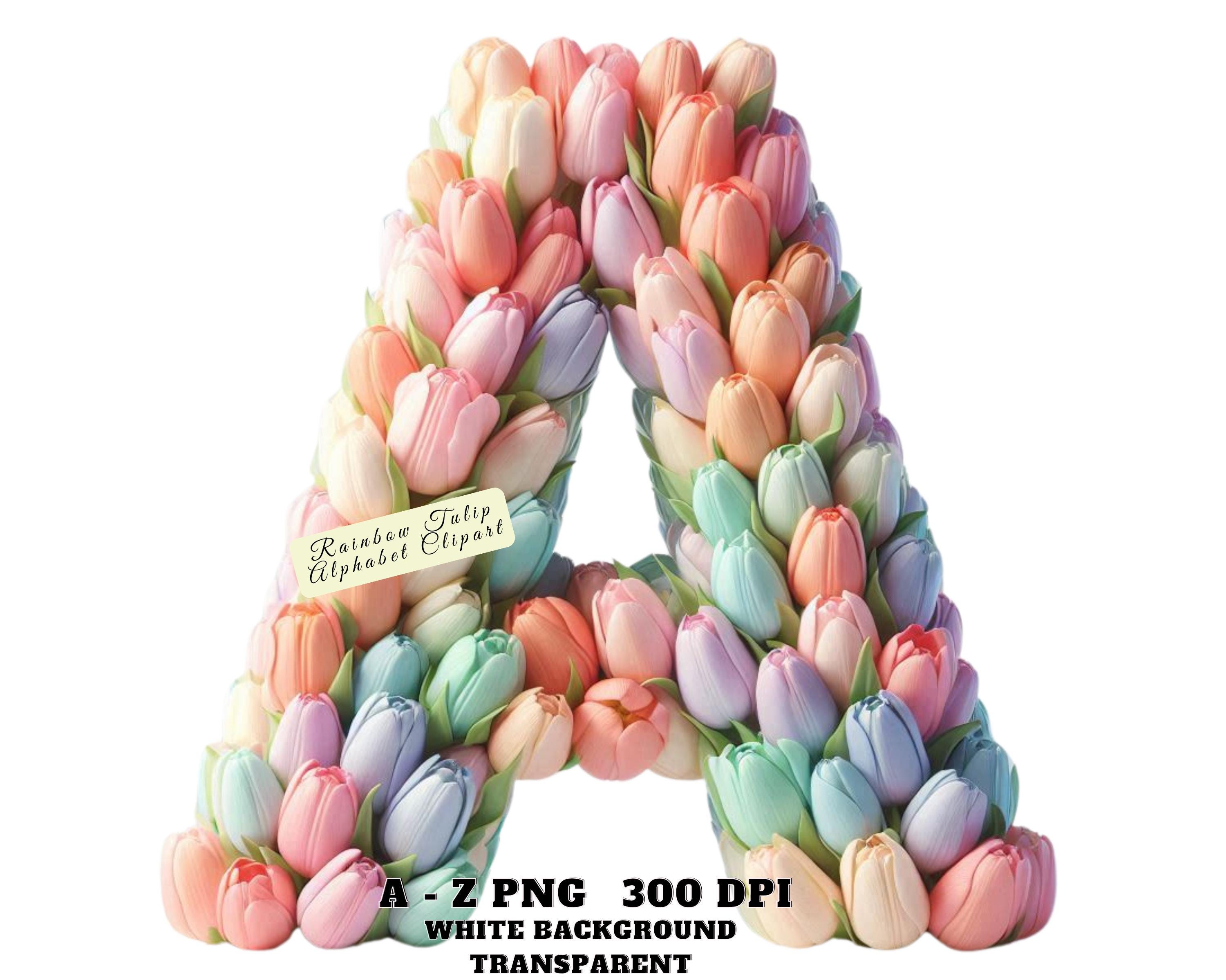 Floral Alphabet Clipart, Rainbow Tulip Alphabet Clipart, Watercolor ...