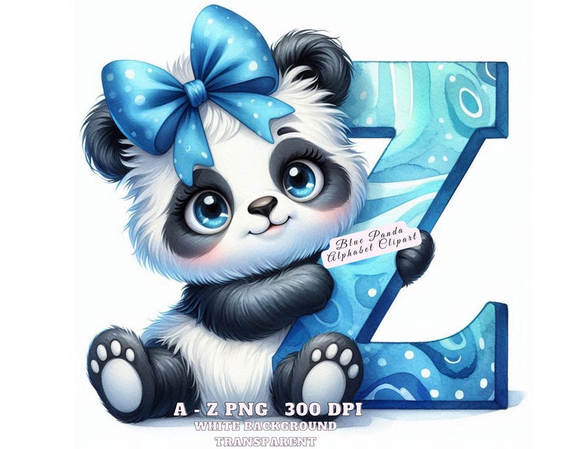 Animal Alphabet, Blue Panda Alphabet Clipart A–Z, Cute Watercolor ...