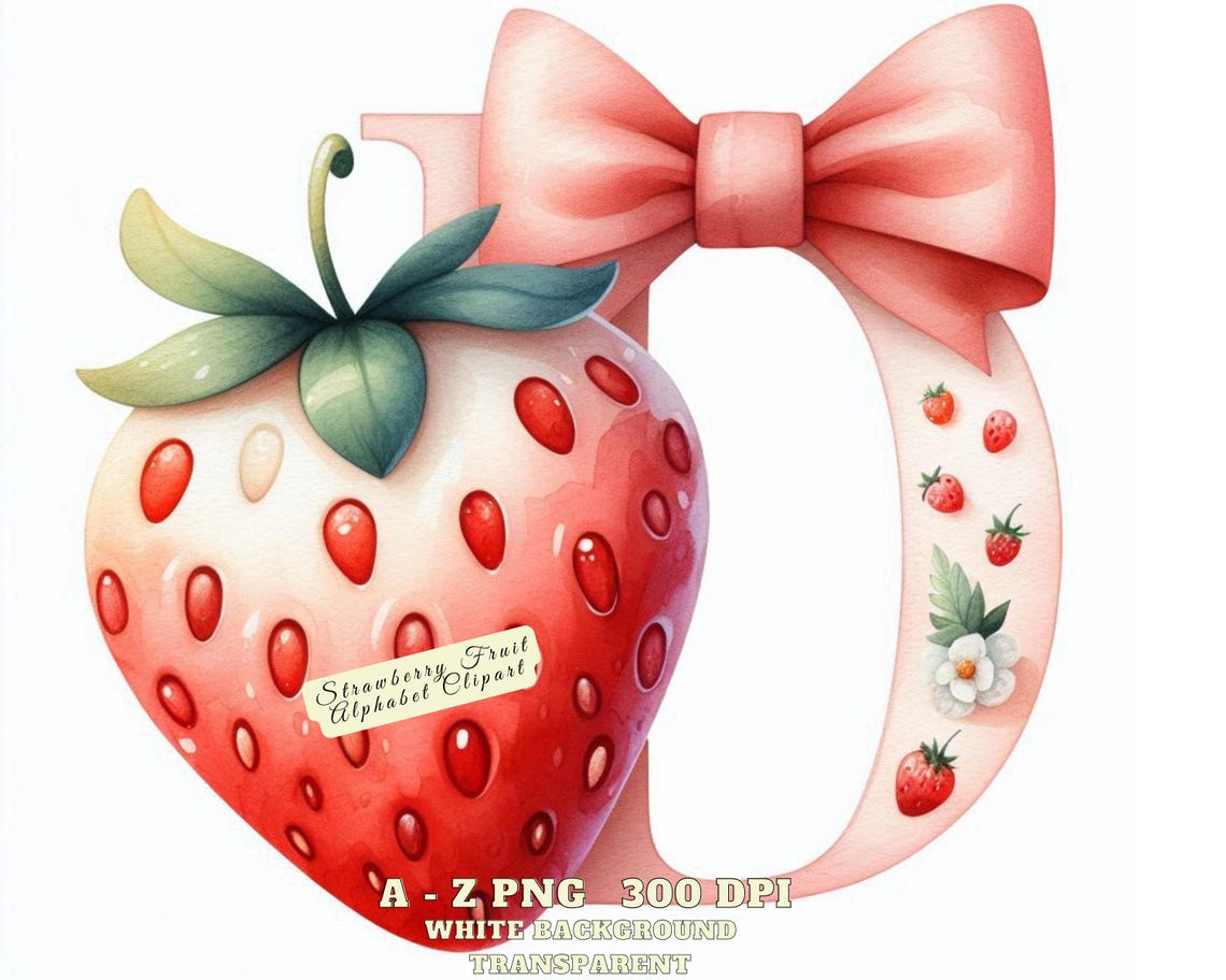 Strawberry Alphabets Clipart, PNG Digital Clip Art, Strawberry Letters ...