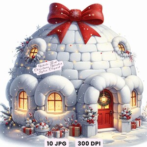Winter Clipart, Igloo Clipart, Winter Igloo Houses Clipart, White Red ...