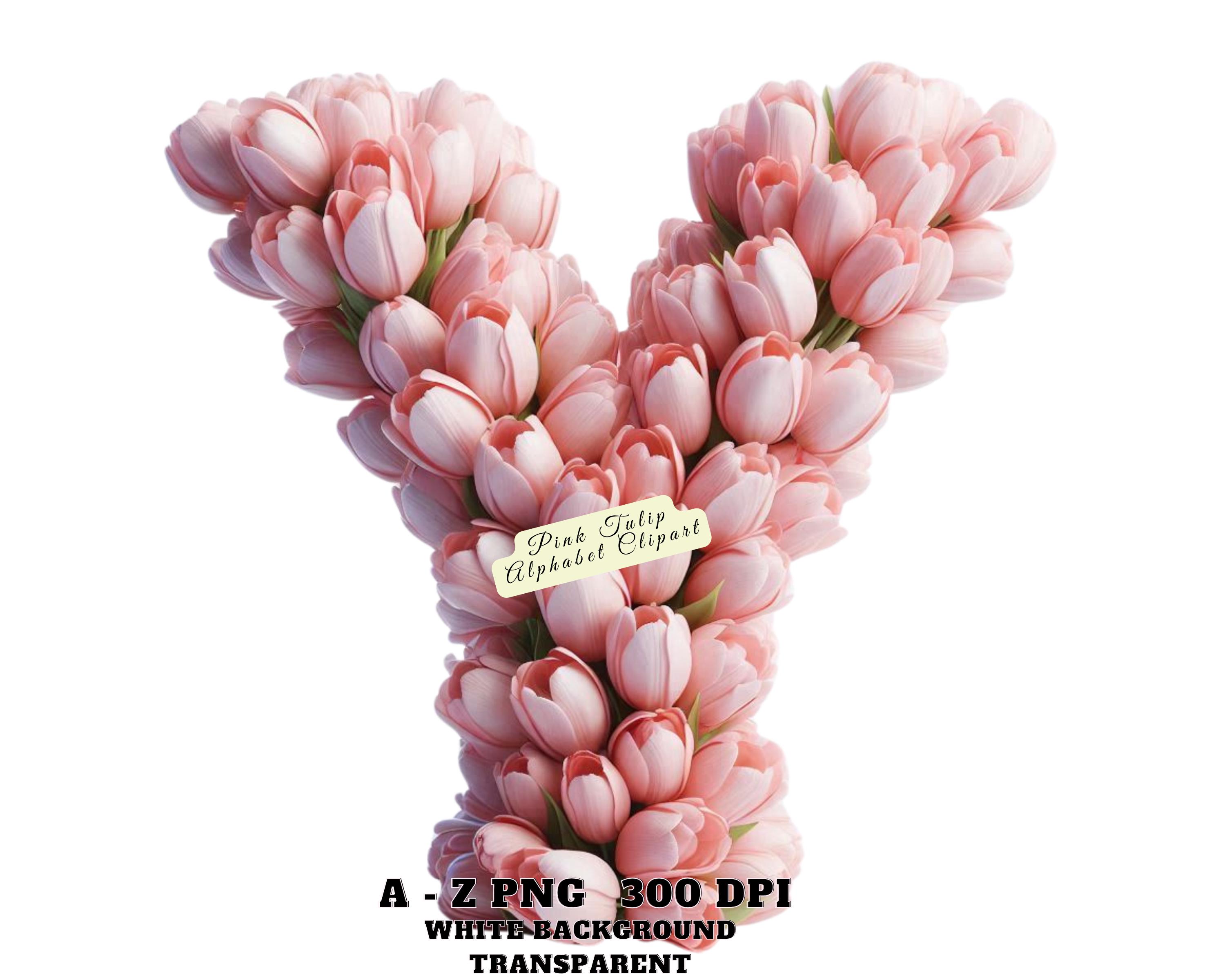 Floral Alphabet Clipart, Pink Tulip Alphabet Clipart, Watercolor Floral ...