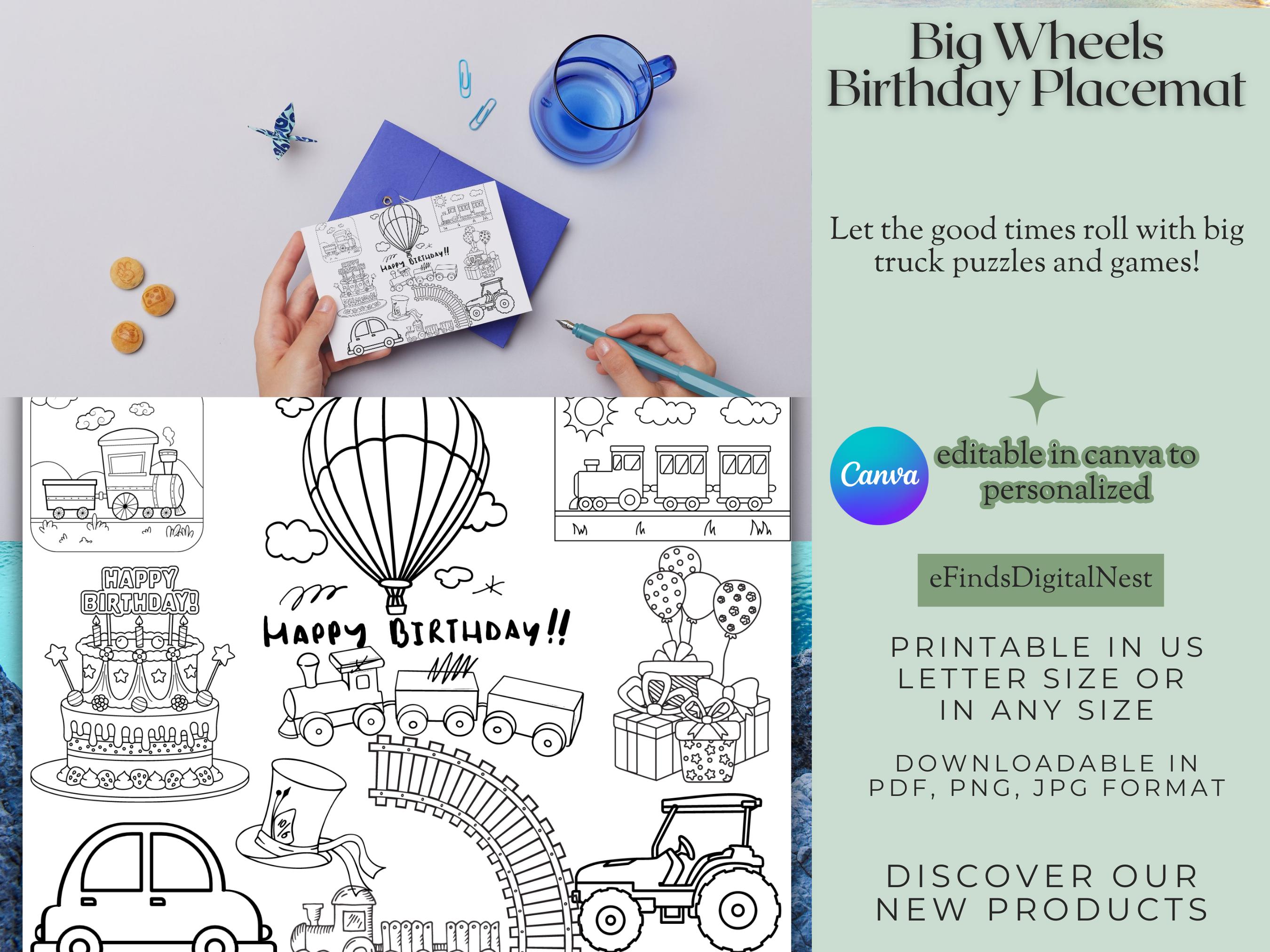 Birthday Monster Big Truck Birthday Placement Activity Sheets ...