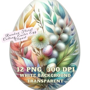 Rainbow Easter Egg Clipart, 12 Bundle of Rainbow Floral Cottony Easter ...