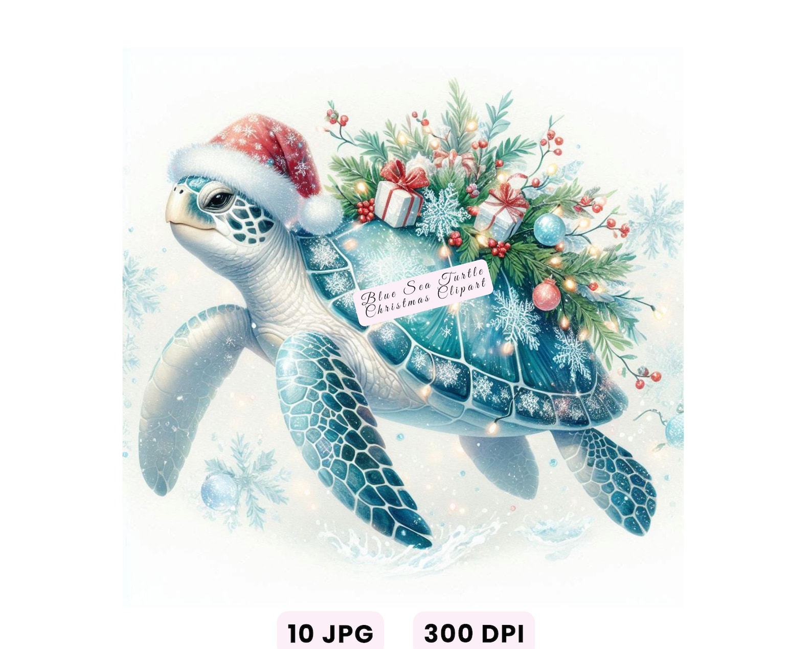 Christmas Animal Clipart, Blue Sea Turtle Clipart, Christmas Turtle JPG ...