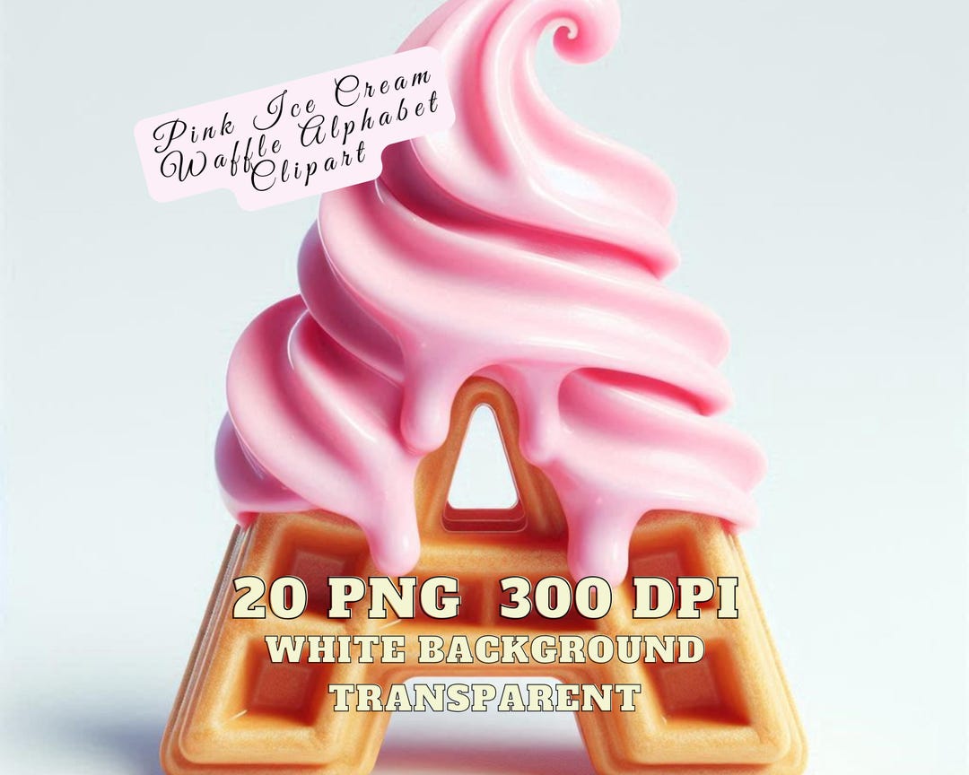 Pink Ice Cream Waffle Alphabet Clipart, Ice Cream Alphabet Clipart ...