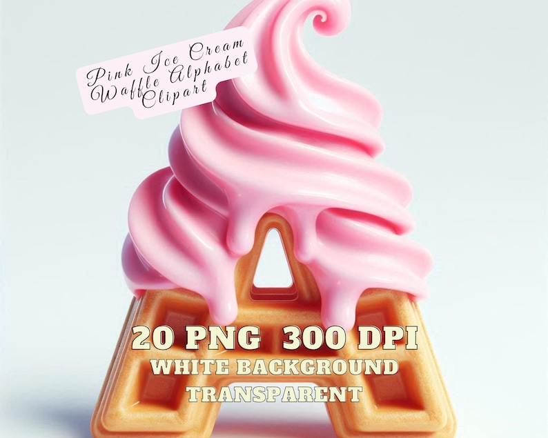Pink Ice Cream Waffle Alphabet Clipart, Ice Cream Alphabet Clipart ...