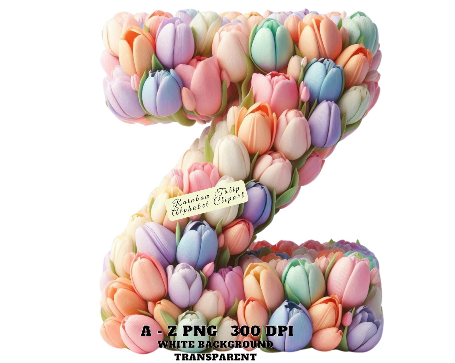 Floral Alphabet Clipart, Rainbow Tulip Alphabet Clipart, Watercolor ...