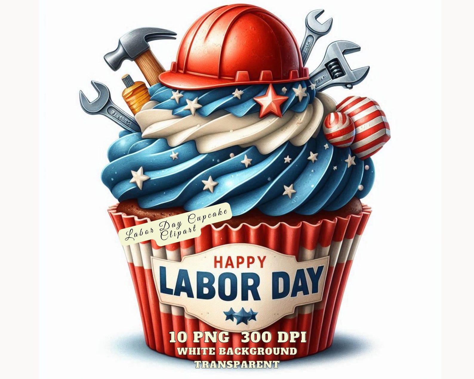 Labor Day Cupcake Clipart, Happy Labor Day Clipart Bundle, Watercolor ...