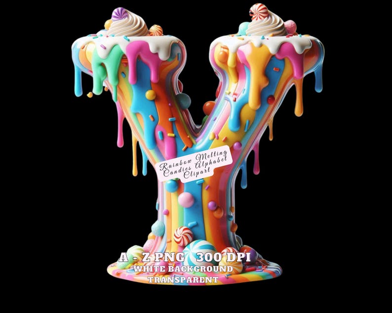 Rainbow Candy Alphabet Clipart, Rainbow Melting Alphabet Clipart PNG ...