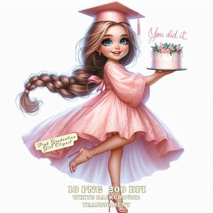 Pink Graduation Girl Clipart PNG, Cute Graduate Digital Download, Class ...