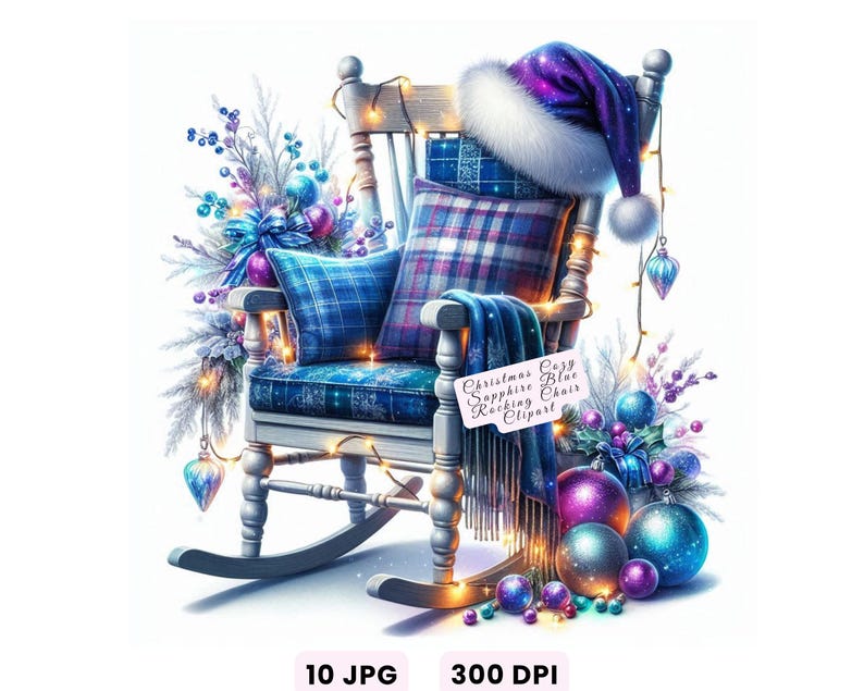 Christmas Clipart, Christmas Sapphire Blue Rocking Chair Clipart, Cozy ...