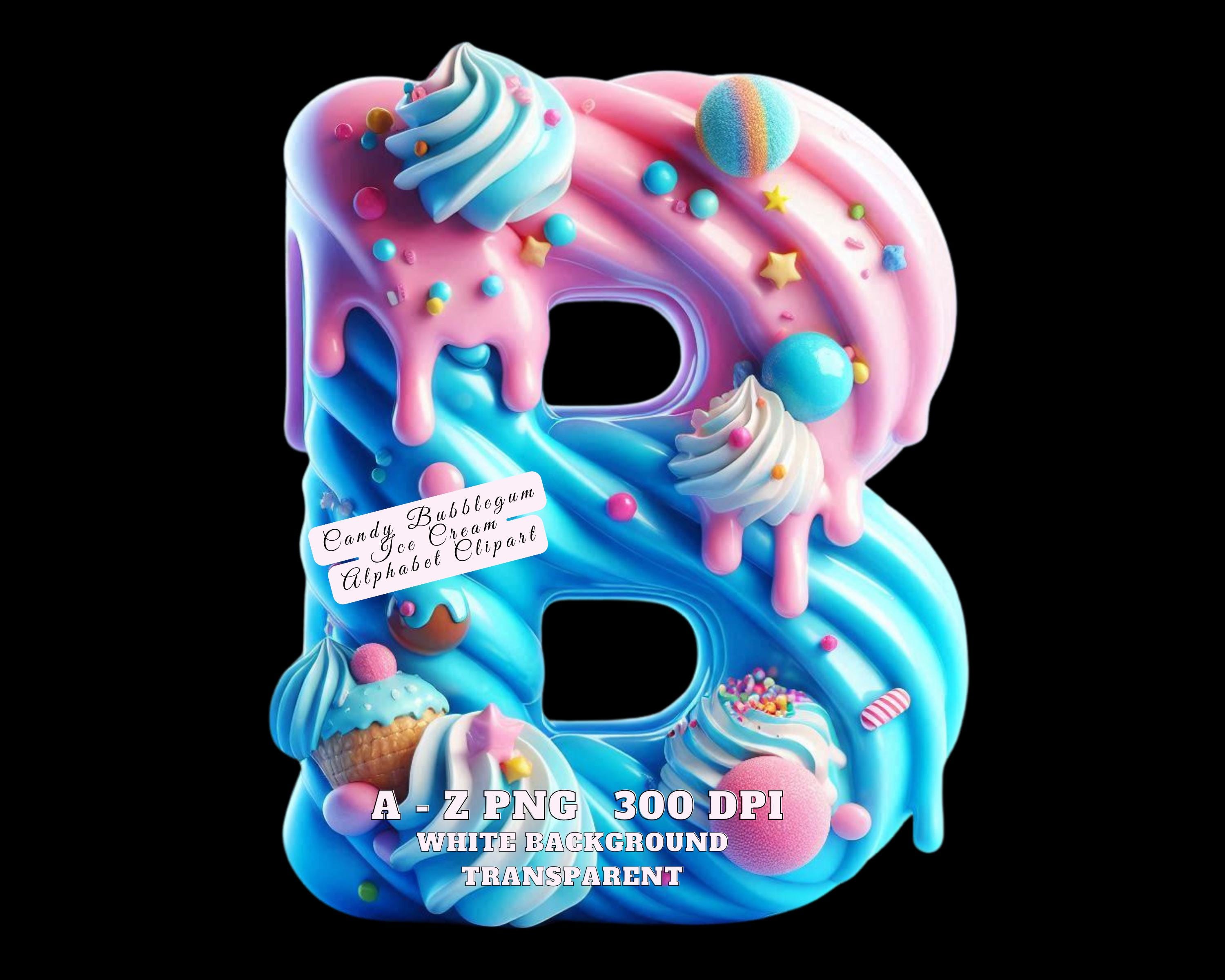 Alphabet Clipart PNG – Candy Bubblegum Ice Cream Letters A–Z, Melting ...