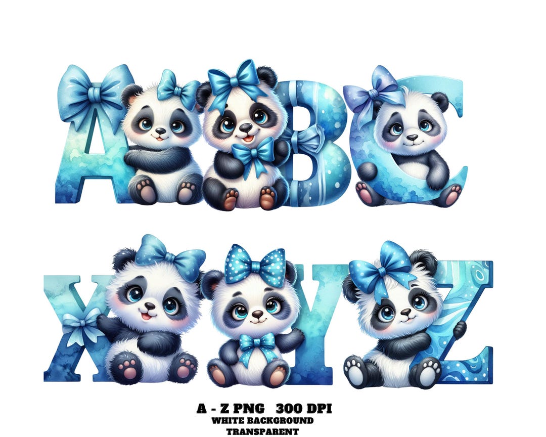 Animal Alphabet, Blue Panda Alphabet Clipart A–Z, Cute Watercolor ...