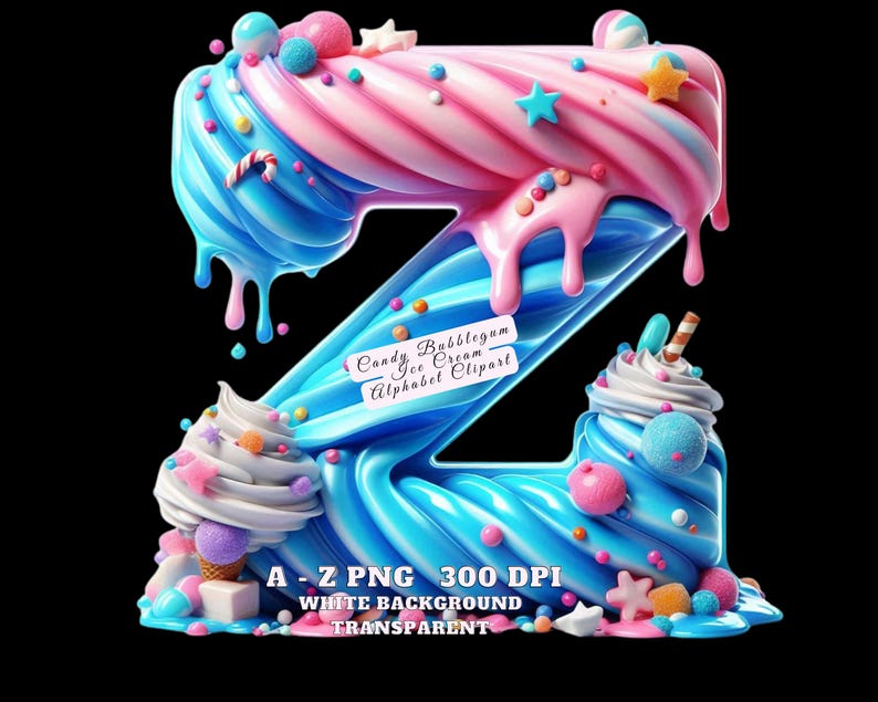 Alphabet Clipart PNG – Candy Bubblegum Ice Cream Letters A–Z, Melting ...