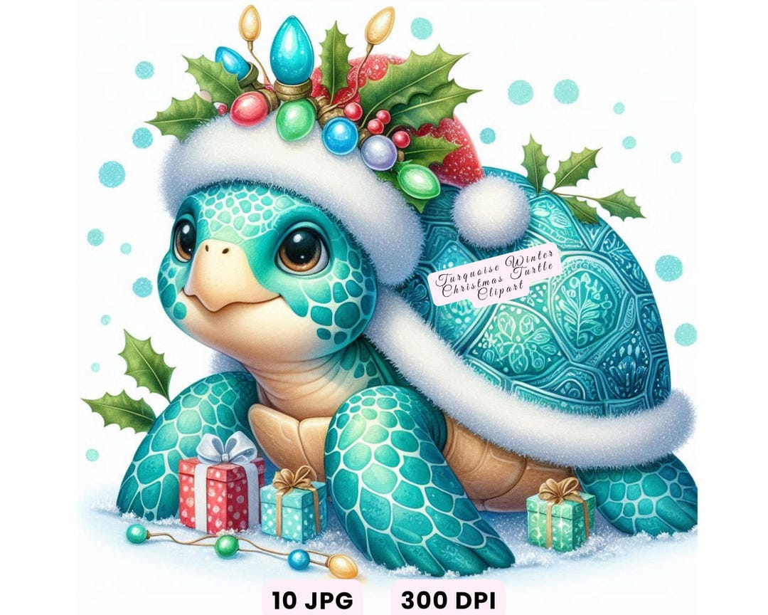 Christmas Winter Animal Clipart, Turquoise Christmas Turtle Clipart ...