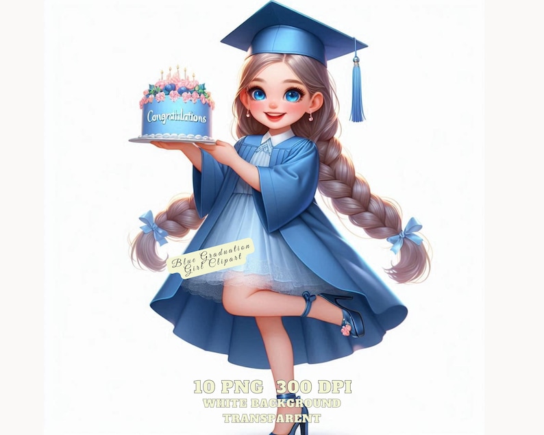 Blue Graduation Girl Clipart PNG, Cute Graduate Digital Download, Class ...