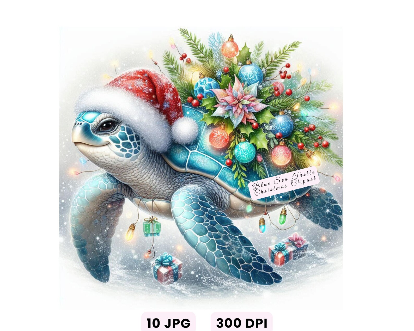 Christmas Animal Clipart, Blue Sea Turtle Clipart, Christmas Turtle JPG ...