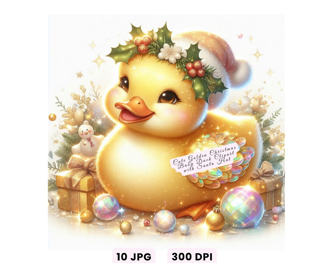 Christmas Duck Clipart, Cute Golden Christmas Baby Duck Clipart ...