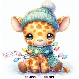 Christmas Giraffe Clipart, Watercolor Holiday Animal Illustration ...