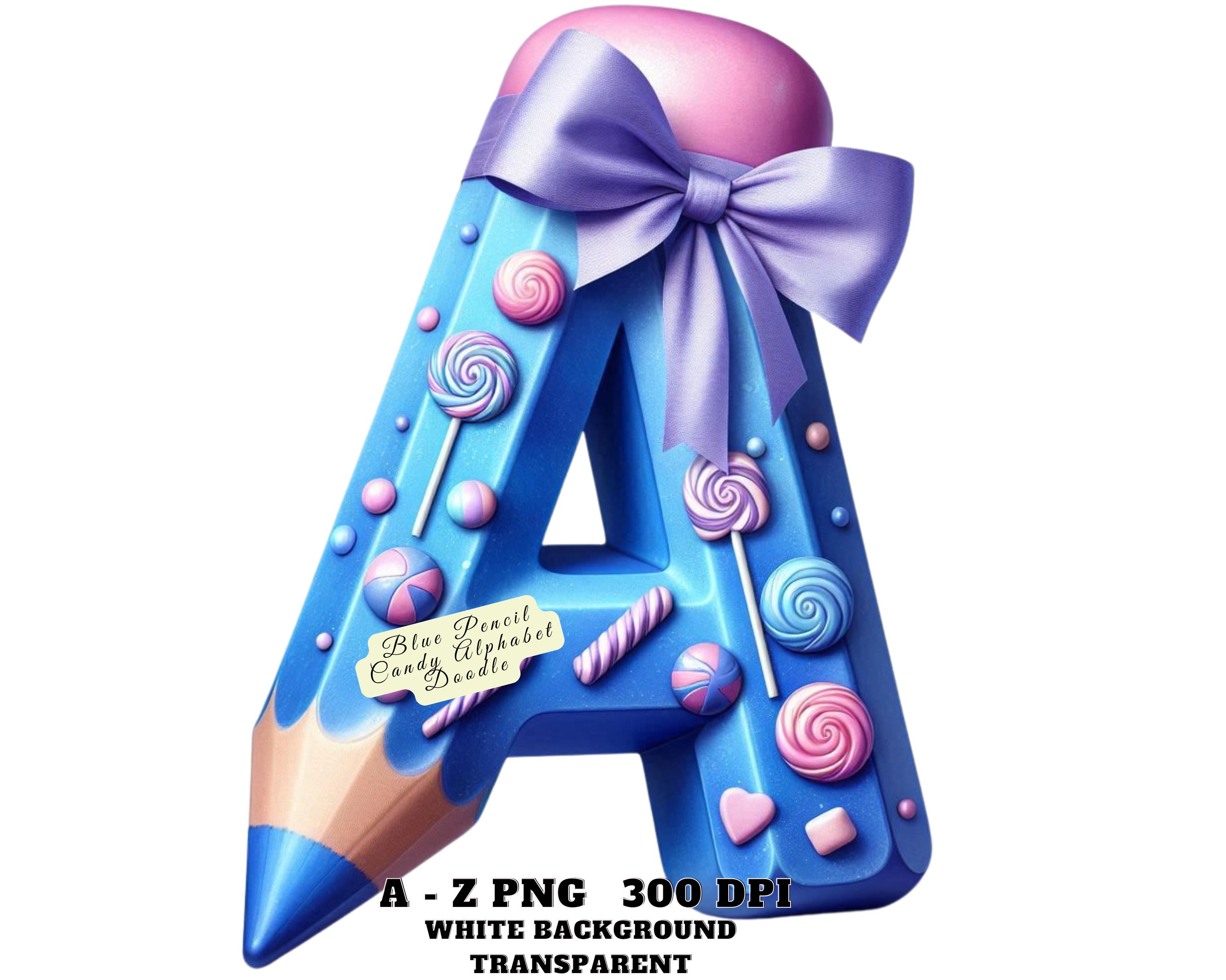 Pencil Alphabet Clipart, Blue Candy Pencil Letters PNG, Sweet Doodle ...
