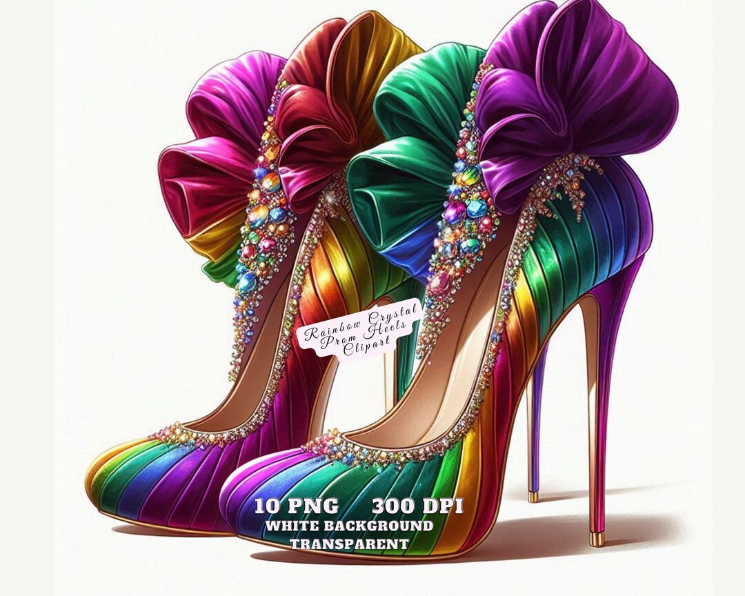 Rainbow Crystal Prom Heels Clipart, Sparkly High Heel PNG, Fashion Shoe ...